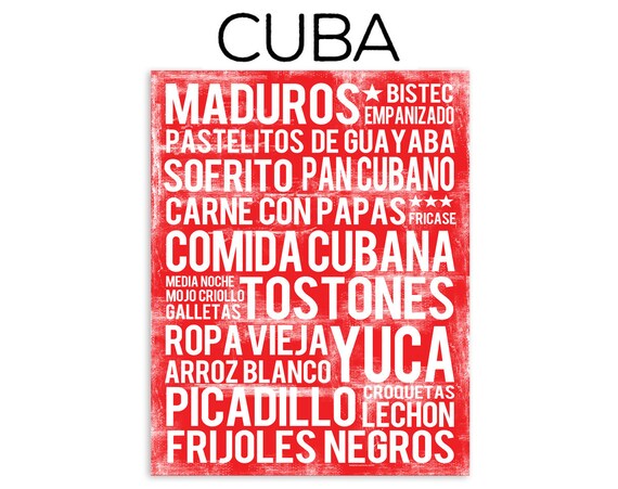 Cuban Food Poster Red Word Art Food Art Print DIGITAL | Etsy
