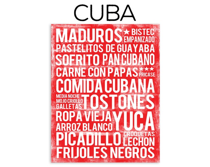Cuban Food Poster Red Word Art Food Art Print DIGITAL DOWNLOAD - Etsy
