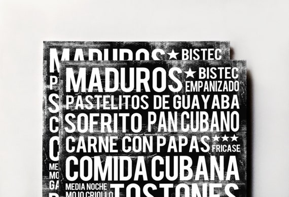 Cuban Food Poster Cuba Poster Black Word Art Food Art - Etsy