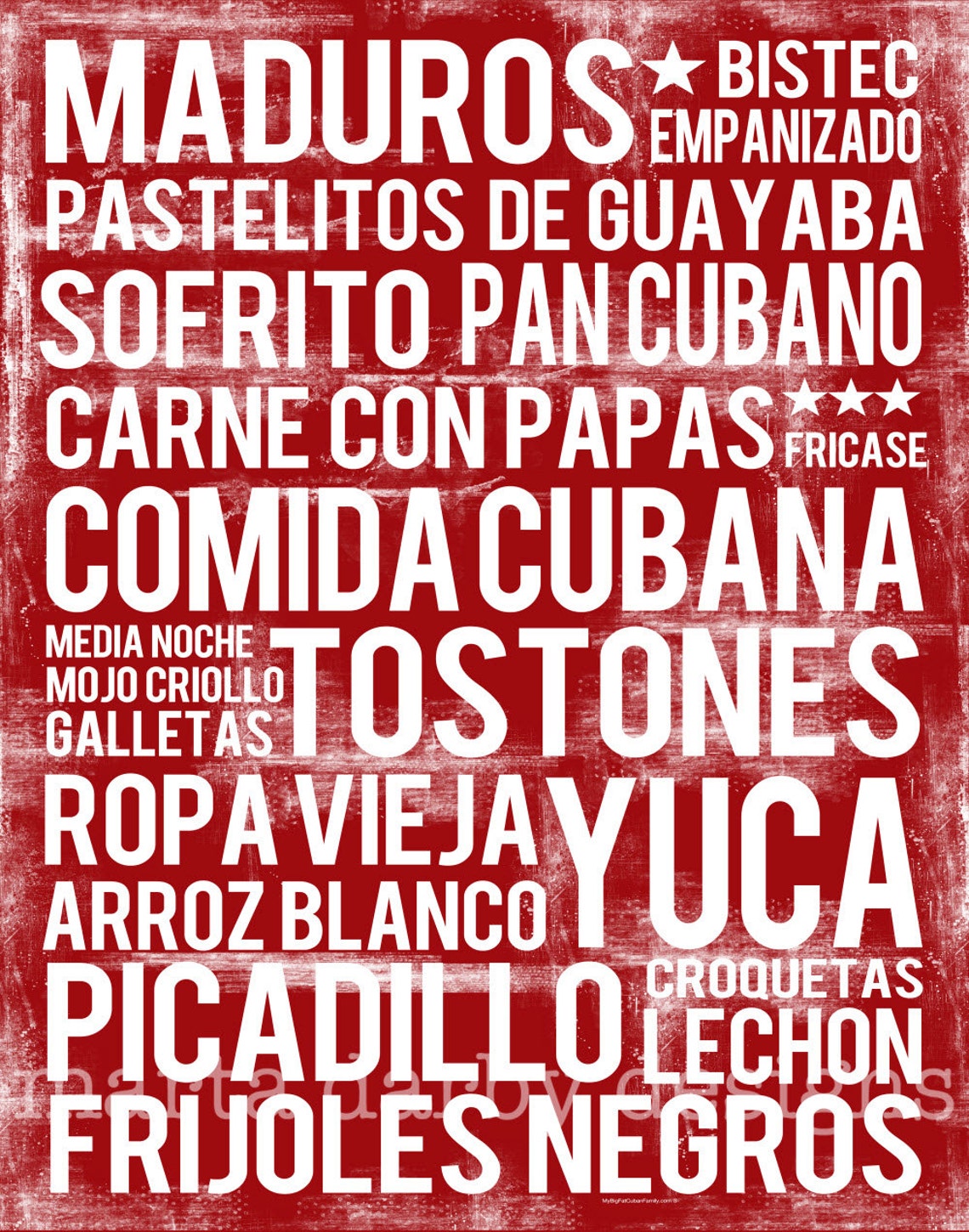 Cuban Food Poster Red Word Art Food Art Print DIGITAL - Etsy