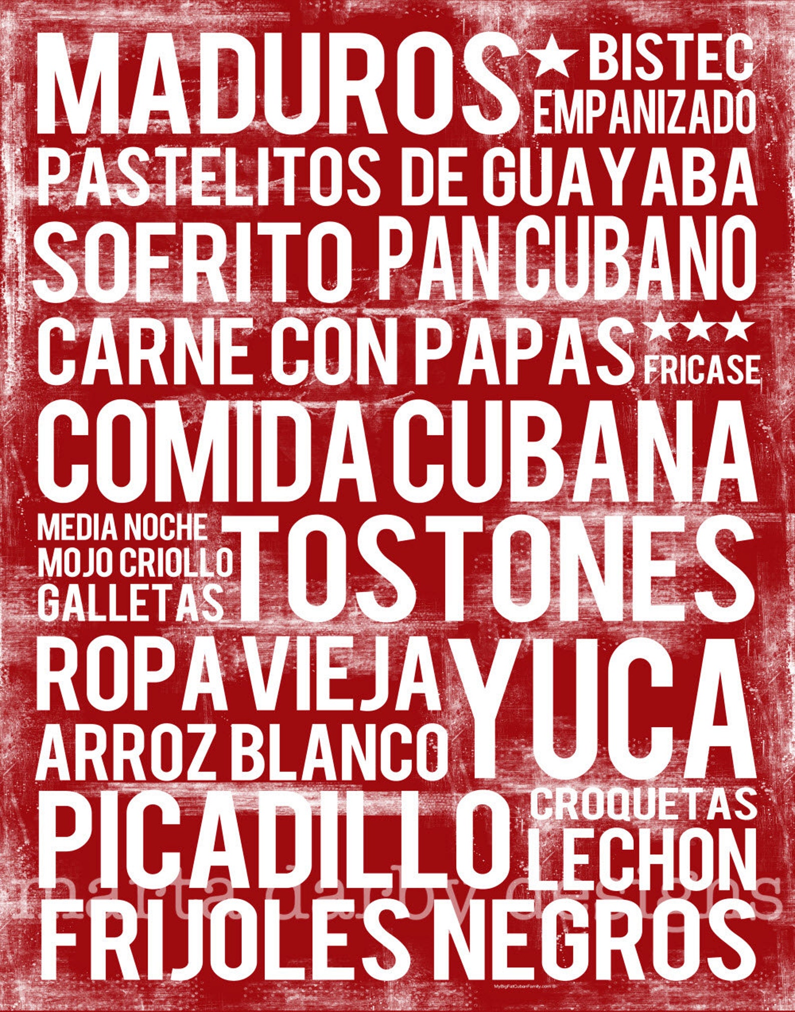 Cuban Food Poster Red Word Art Food Art Print DIGITAL - Etsy