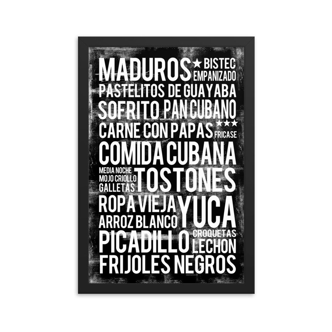 Cuban Food Poster Framed Word Art Food Art Print Cuba Poster - Etsy