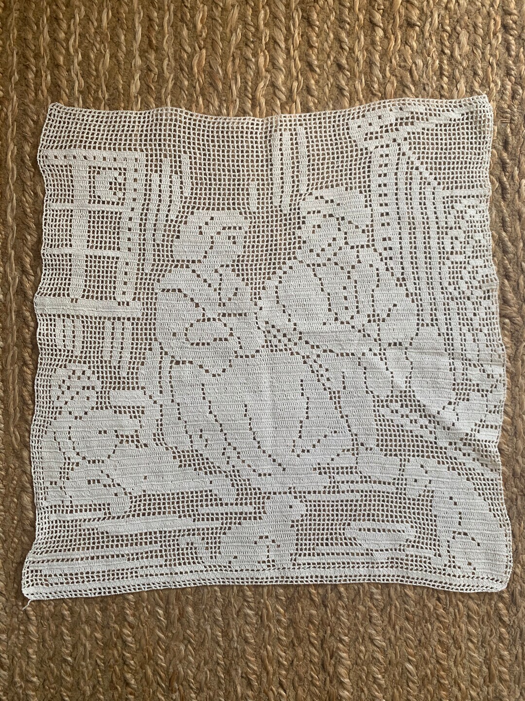 Vintage White Hand Woven Crochet Linen With Family Scene - Etsy