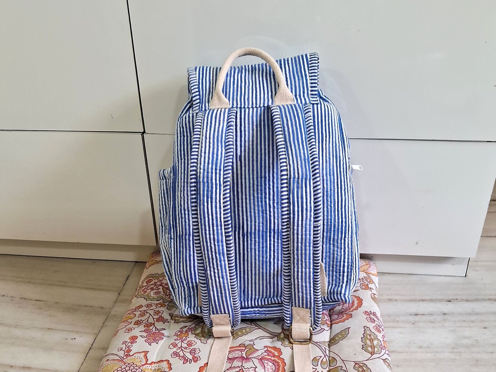 Buy Quilted Backpackblue Stripes Print Backpackunisex Online in India ...