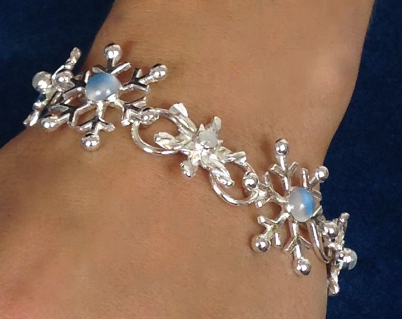 Silver Snowflake Bracelet With Moonstones Snowflake Bracelet - Etsy