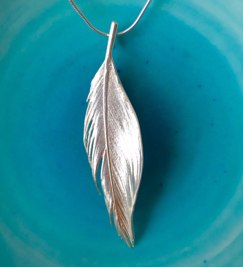 Silver Feather Necklace, Silver Feather Pendant, Solid Silver Feather ...