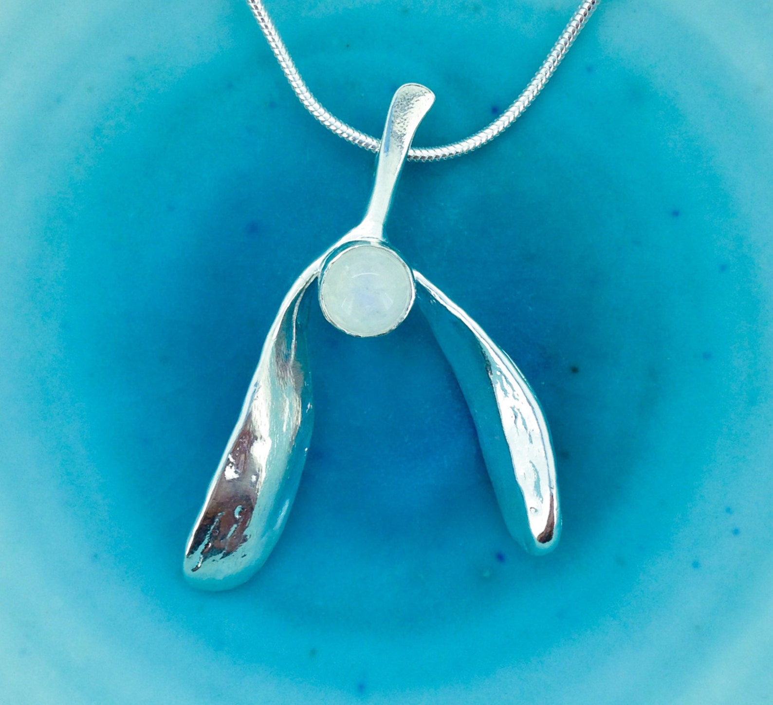 Silver Mistletoe Pendant Mistletoe Necklace With Moonstone Sterling ...