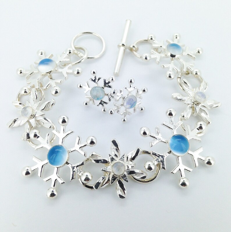 Silver Snowflake Bracelet With Moonstones, Snowflake Bracelet, Mary ...