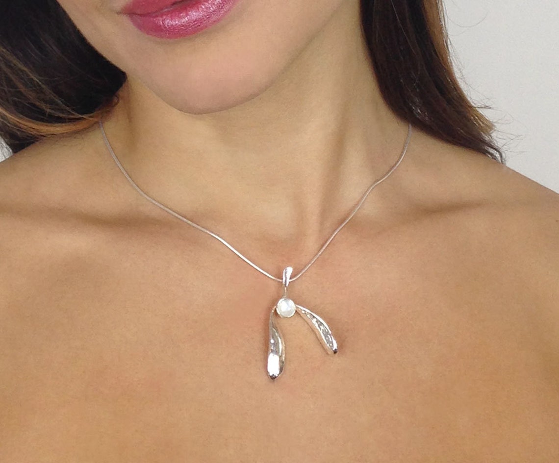 Silver Mistletoe Pendant Mistletoe Necklace With Moonstone Sterling ...