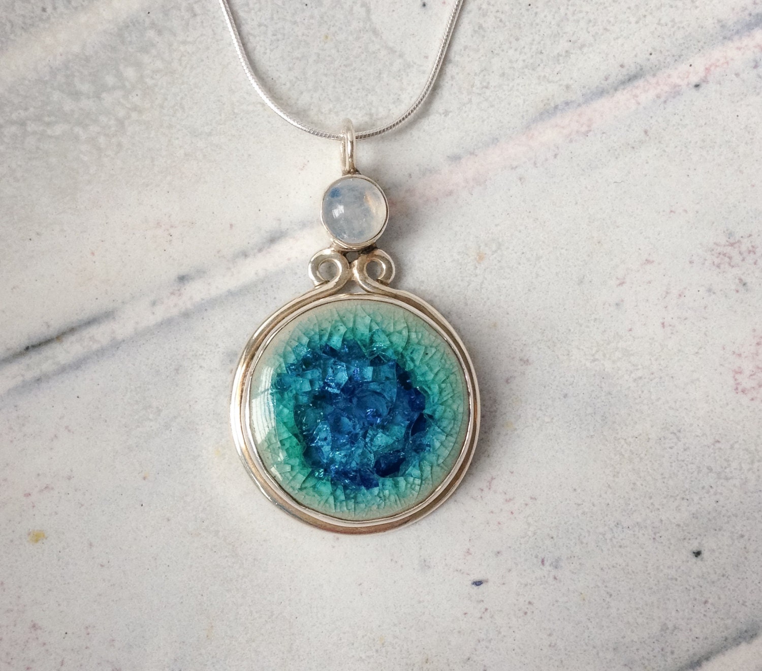 Blue Glass Pendant Ocean Blue Glass Statement Pendant - Etsy