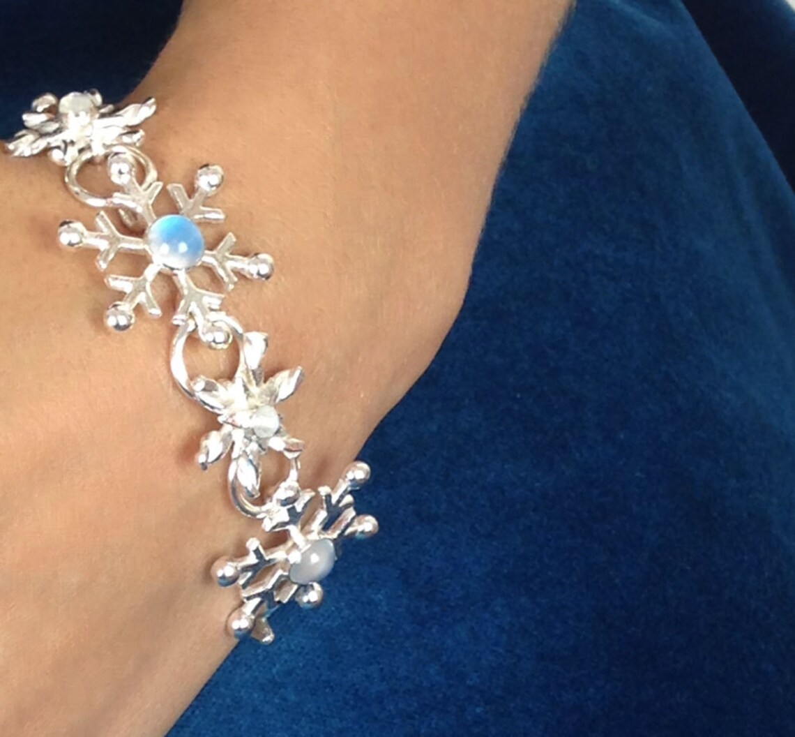 Silver Snowflake Bracelet With Moonstones Snowflake Bracelet - Etsy