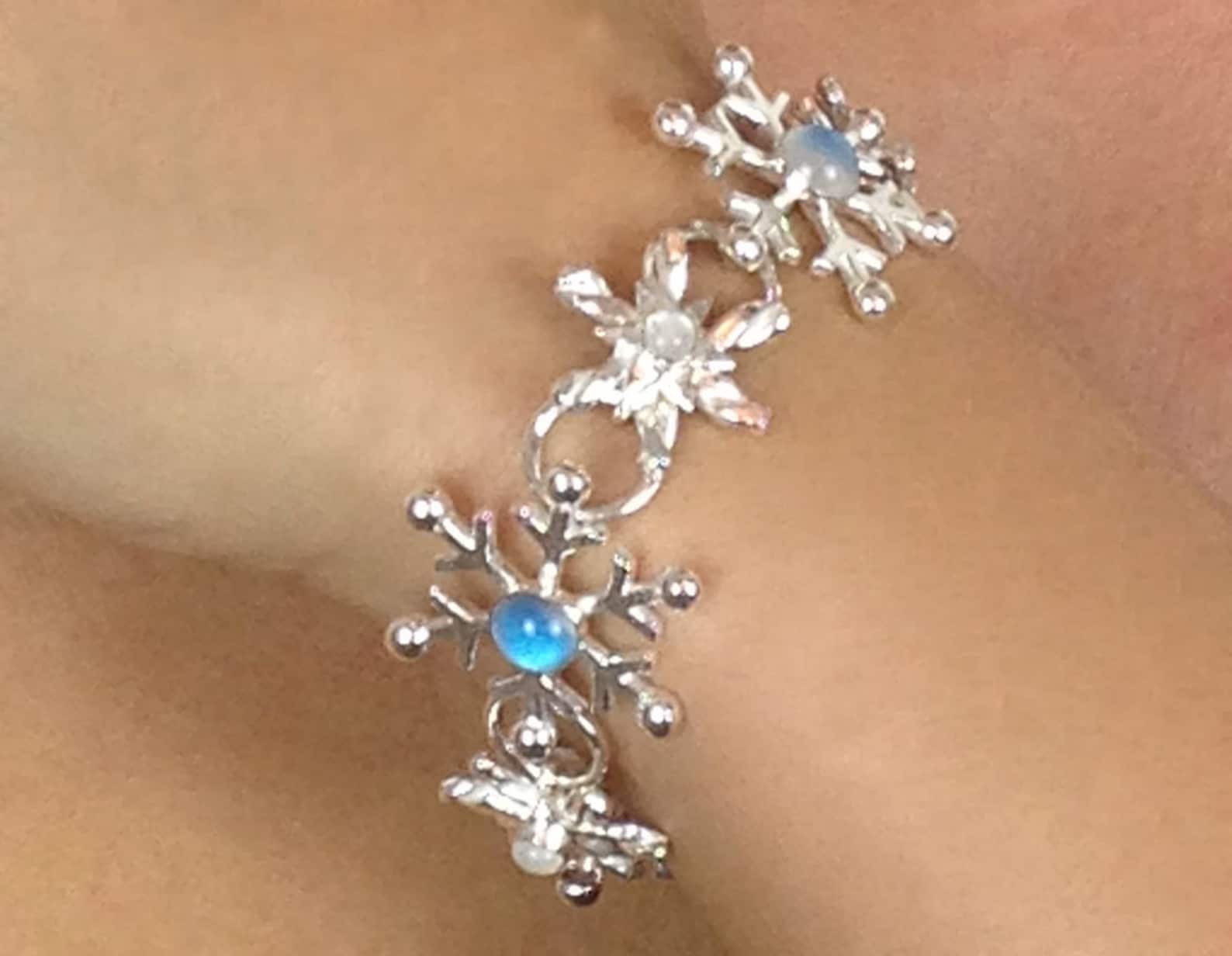 Silver Snowflake Bracelet With Moonstones Snowflake Bracelet - Etsy