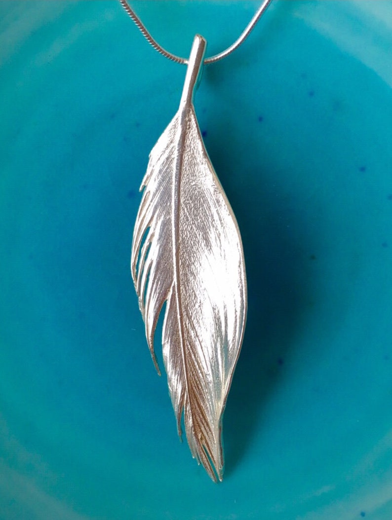 Silver Feather Necklace, Silver Feather Pendant, Solid Silver Feather ...