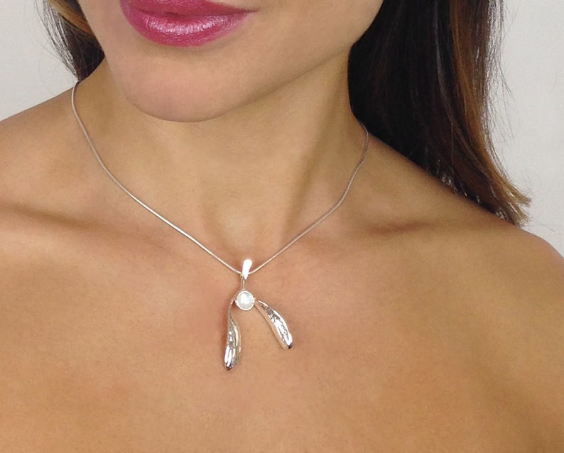 Silver Mistletoe Pendant Mistletoe Necklace With Moonstone Sterling ...