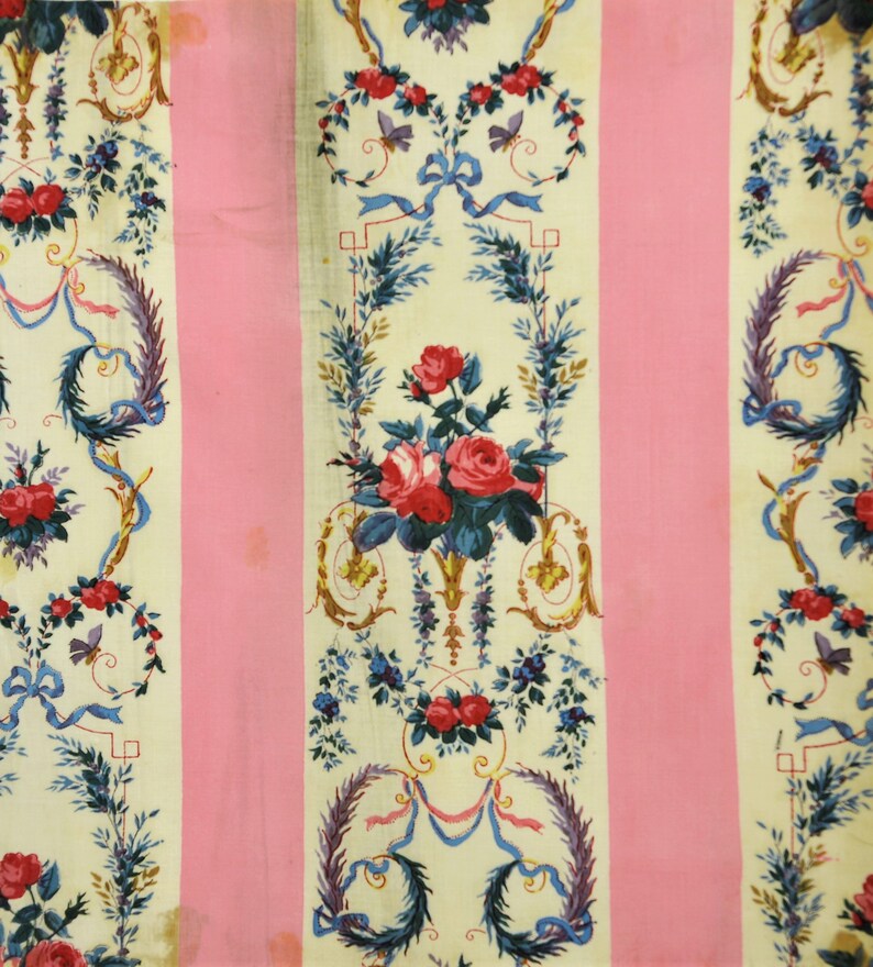 Antique Classical French Floral Fabric, 1855-1865 Dated From Swatch ...