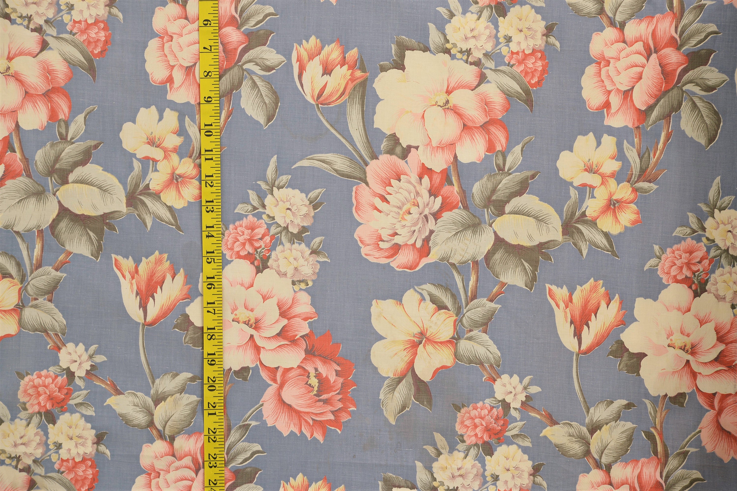 Vintage Fabric 1940's Poplin Chintz Polished Waxed Soft Washed Colors ...