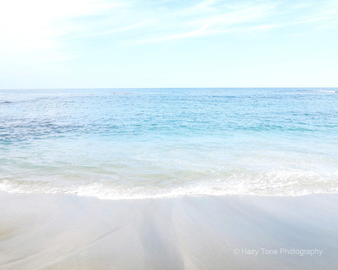 Light Blue Pastel Beach Photography Print, California Seashore Picture ...
