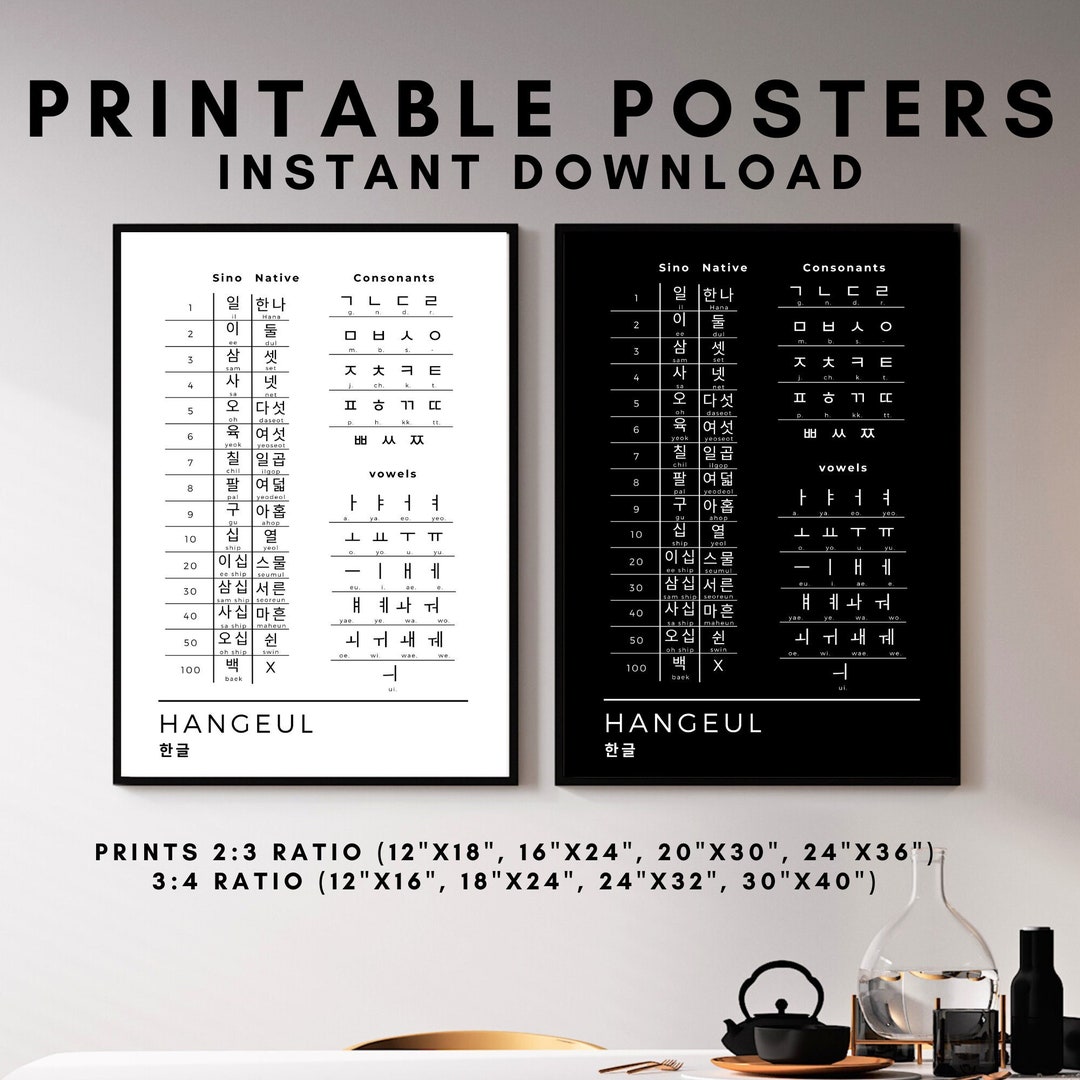 Digital Korean Alphabet Poster, Hangeul Chart Poster, Hangul Poster ...