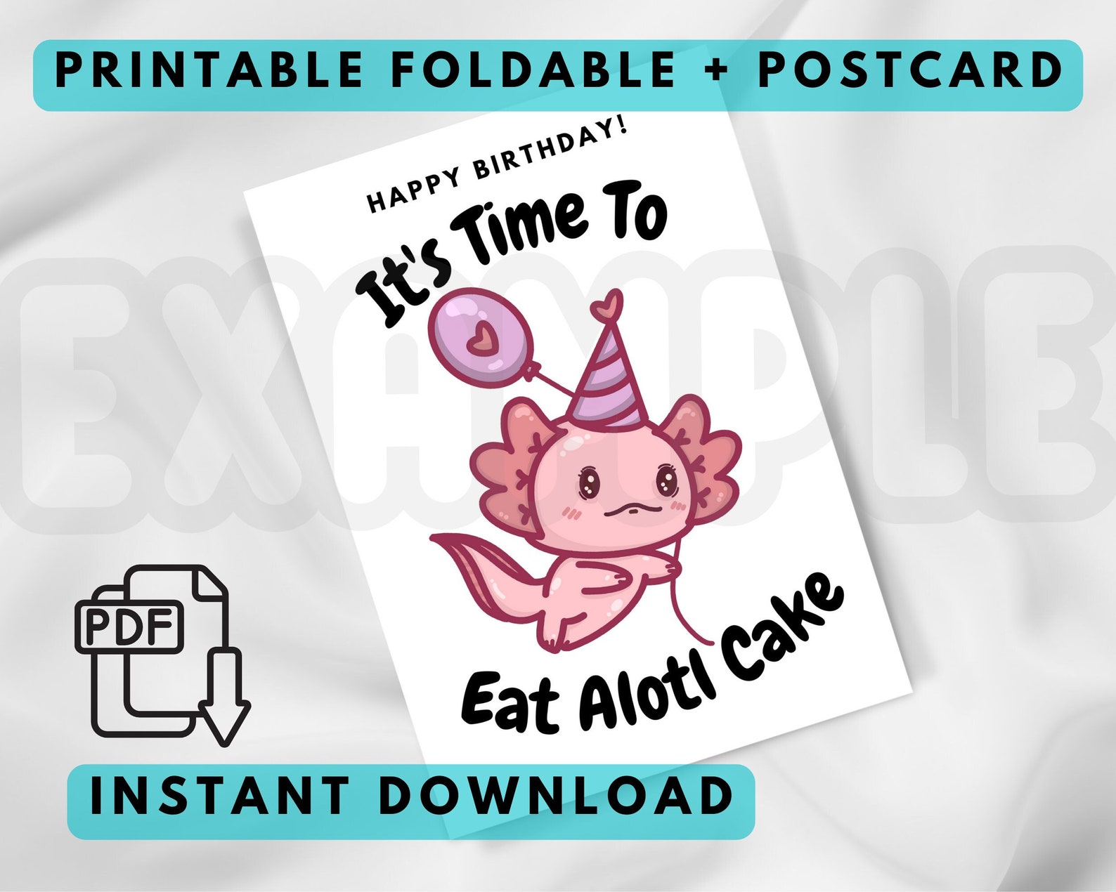 Printable Axolotl Birthday Card, Digital Axolotl Card, Axolotl Birthday ...