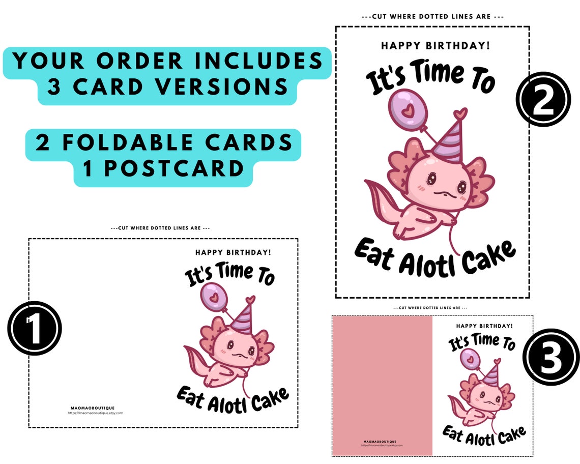 Printable Axolotl Birthday Card, Digital Axolotl Card, Axolotl Birthday ...