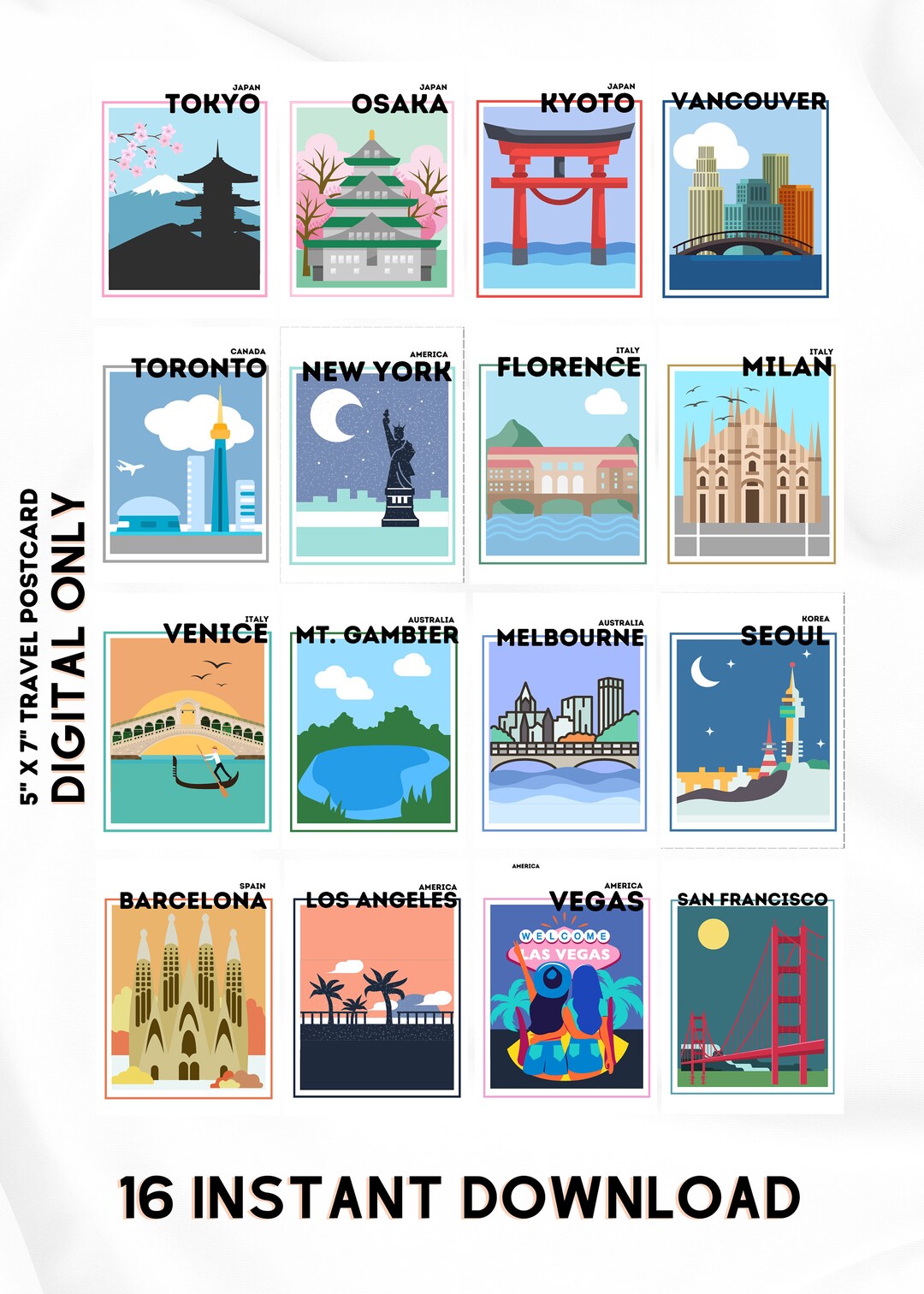 16 Digital Travel Postcard Set, Wedding Guestbook Alternative, Wedding ...
