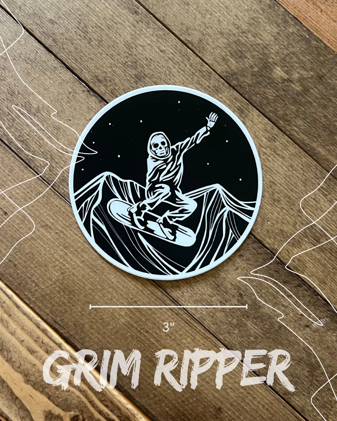 Grim Ripper Skeleton Snowboard Sticker | Decal Helmet Laptop - Etsy