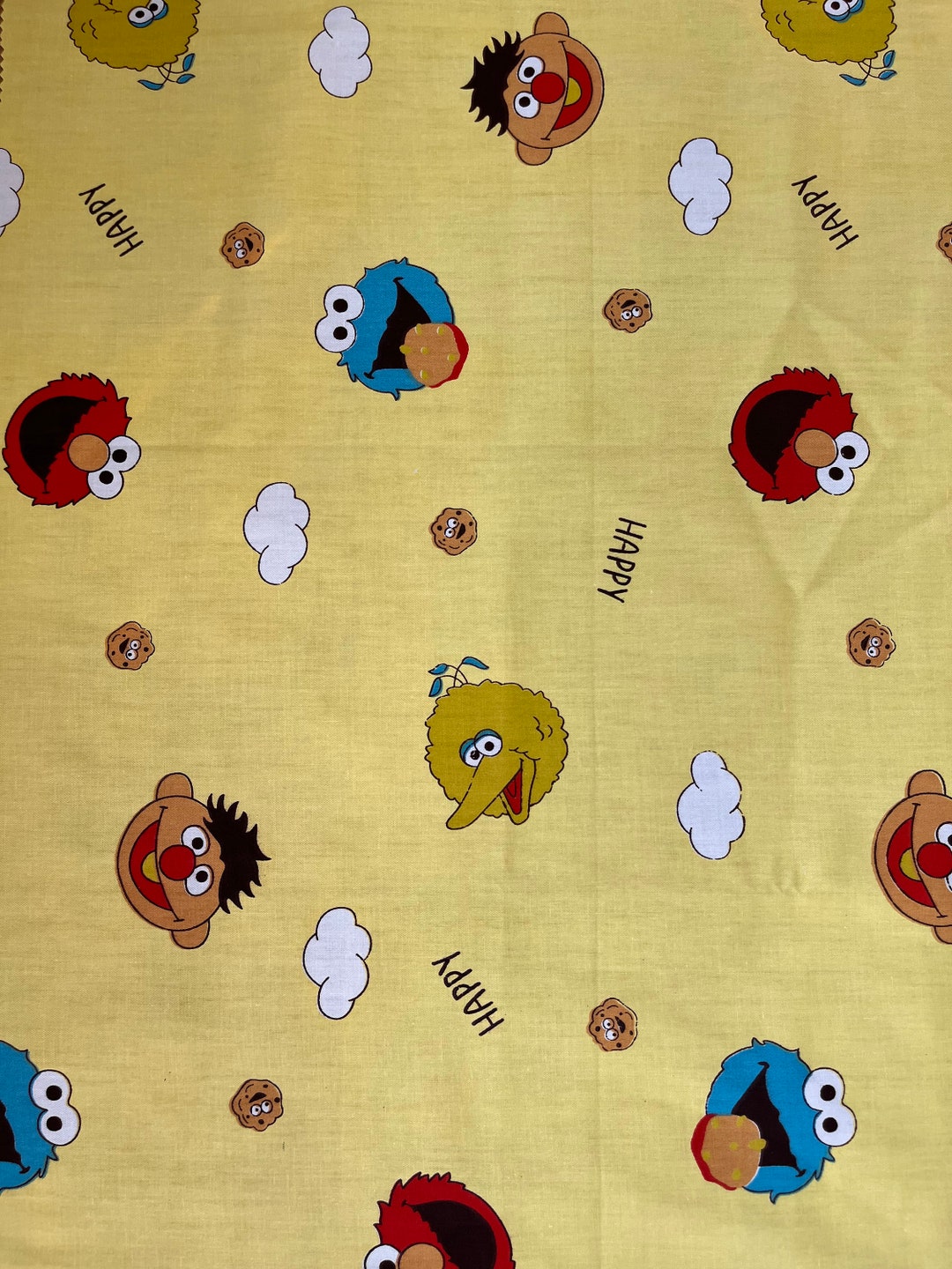 Sesame Street Cotton Fabric, Elmo, Cookie Monster Print, Yellow, 63 ...