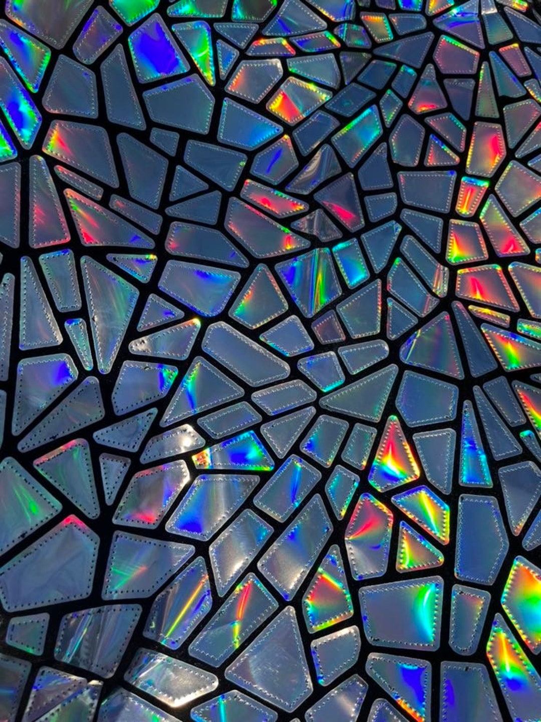 Silver Iridescent Holographic Geometric Velvet Base Lace. Big Irregular ...