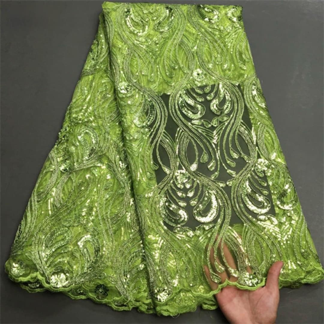 Luxury Lime Green Sparkly Lace. Beautiful Design, Premium Quality Lace ...
