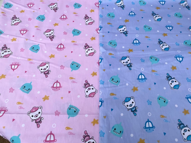Octonauts Cotton Fabric. Lilac Blue and Pink Color. Small | Etsy