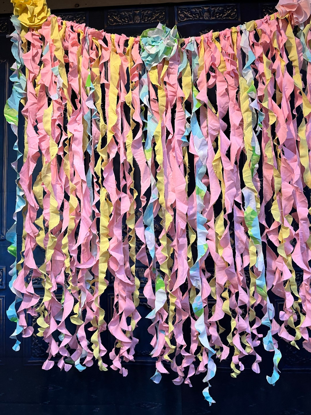 Pink Ruffle Garland, Pink, Yellow, Blue Curly Banner. Birthday, Tea ...