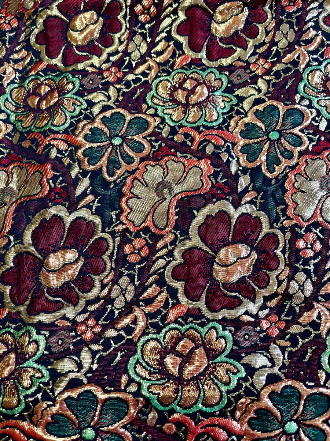 Gold Red Green Double Sided Brocade Lace Fabric. Gold Flower Jacquard ...