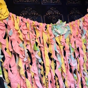 Pink Ruffle Garland, Pink, Yellow, Blue Curly Banner. Birthday, Tea ...