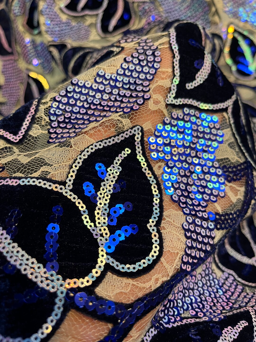 Sparkly Purple, Blue and Holographic Sequined Wedding Lace. Glitter ...