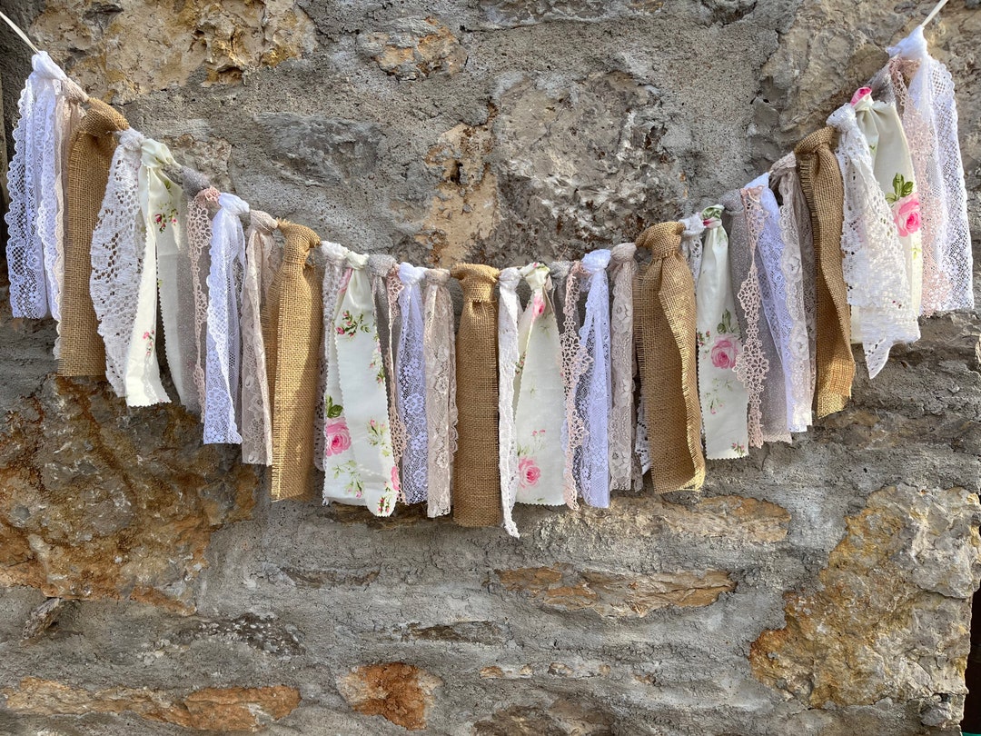 Burlap Lace Floral Vintage Simple Shabby Chic Garland. Farmhouse Rustic ...