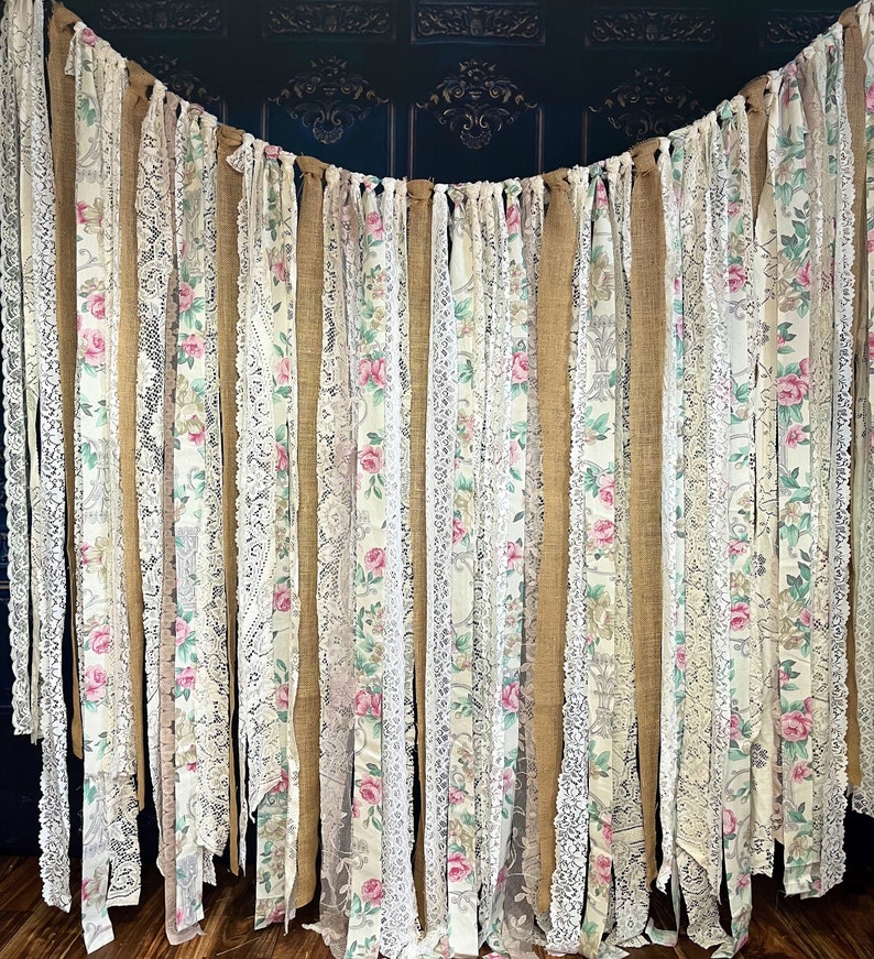 Floral Burlap and Lace Vintage Simple Shabby Chic Garland. Farmhouse ...