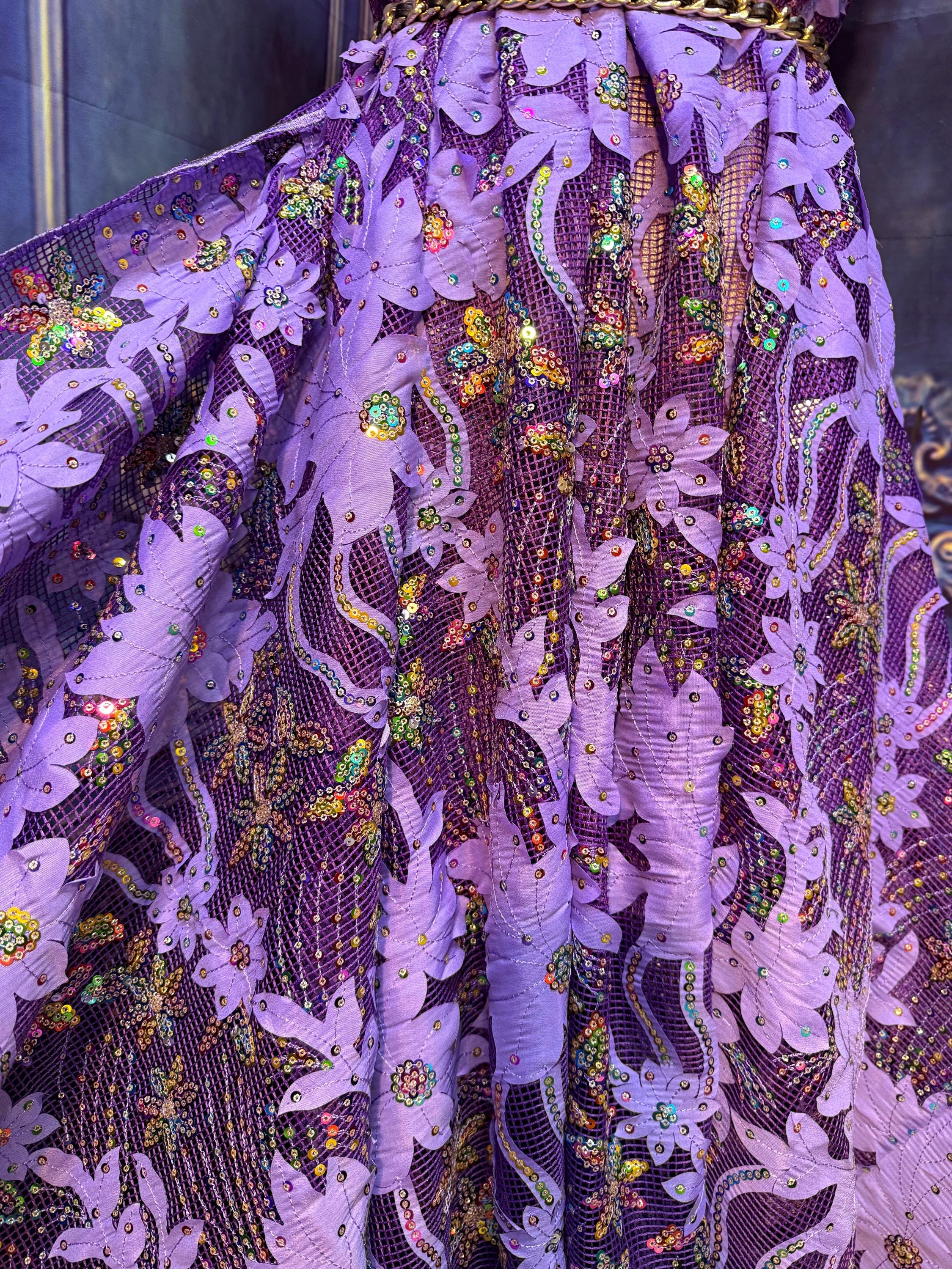 Sparkly Purple Floral Sequin Lace, Prom Dress Fabric, Shiny Iridescent ...