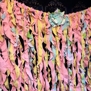 Pink Ruffle Garland, Pink, Yellow, Blue Curly Banner. Birthday, Tea ...