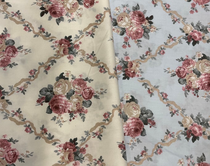 Victorian Romantic Vintage Roses Cotton Fabric. Floral Cotton. Shabby ...