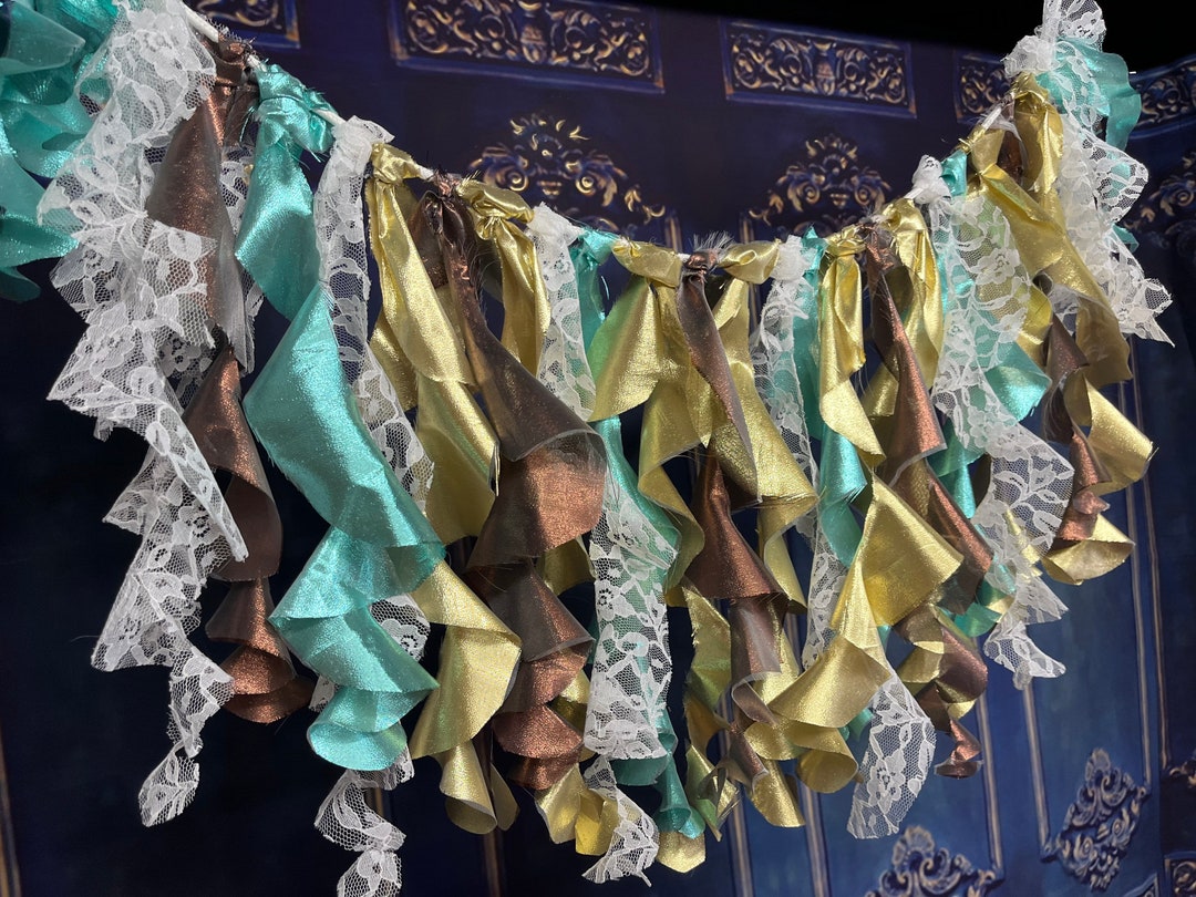 Curly Ruffle Chic Gold Brown Blue Shimmer Backdrop, Kids Birthday Photo ...