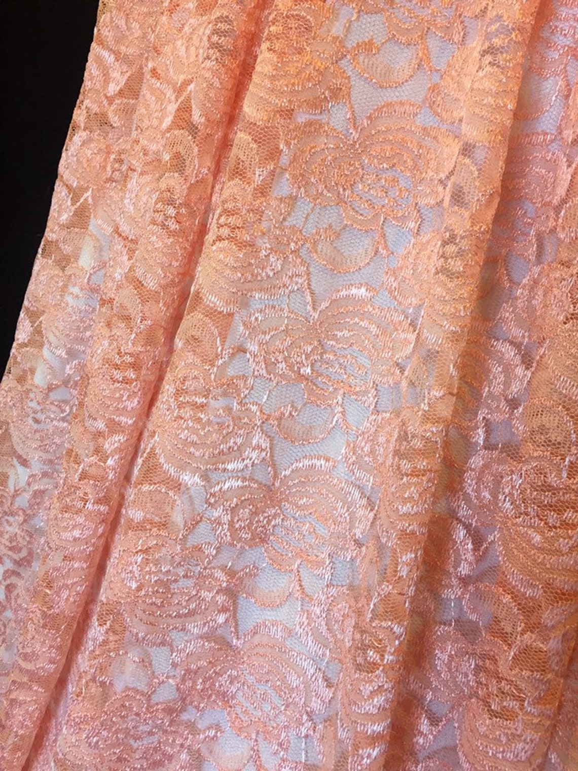 Embroidered Peach Lace . - Etsy