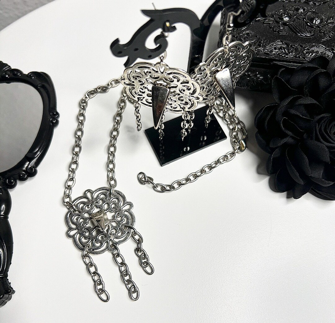 Victorian Necklace, Metal Spiked, Chain Necklace, Handmade, Filigree ...