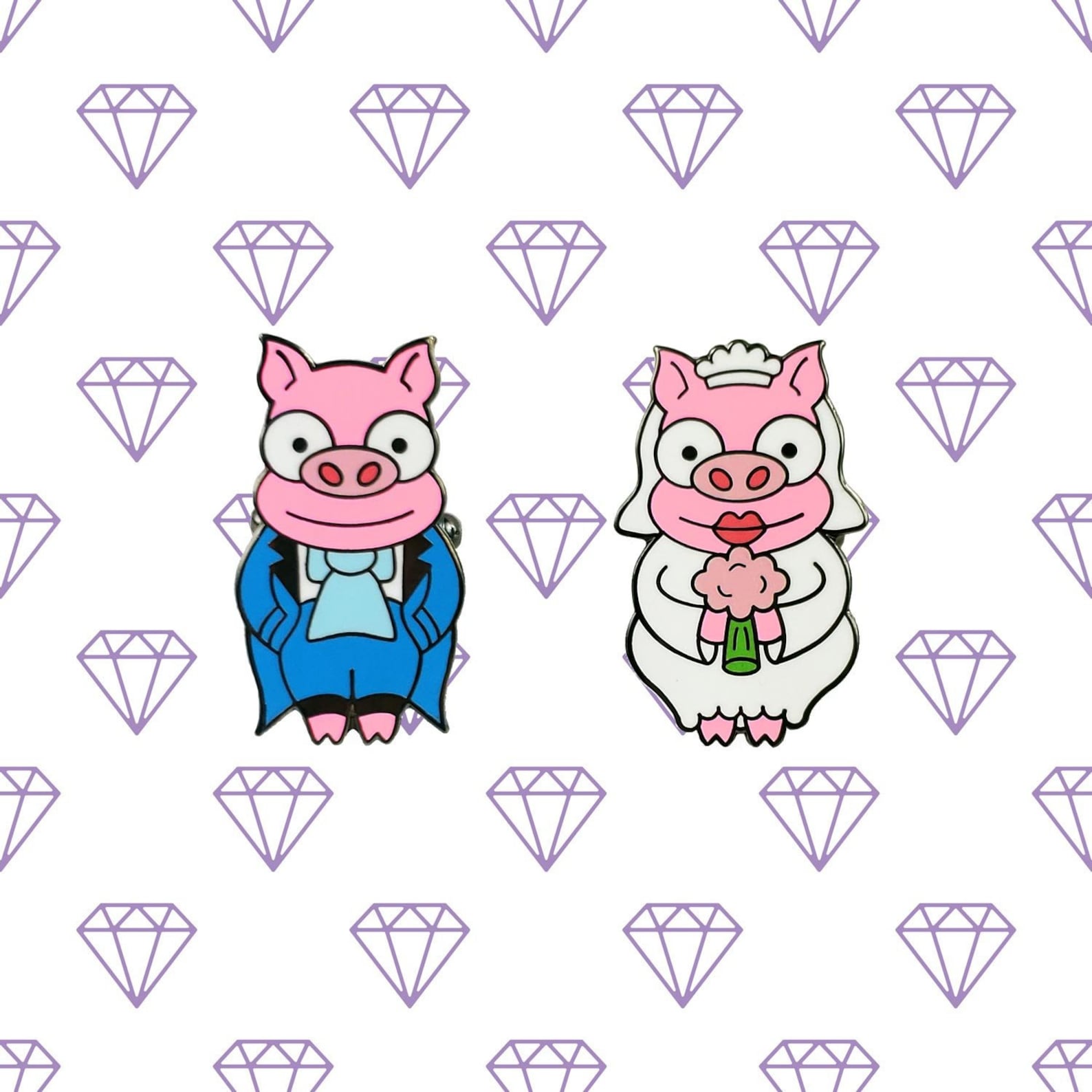 Simpsons Wedding Cuff Links Pig Bride and Groom Enamel - Etsy