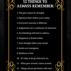 12 Things to Always Remember Sign-inspirational Wall Art-office Wall ...