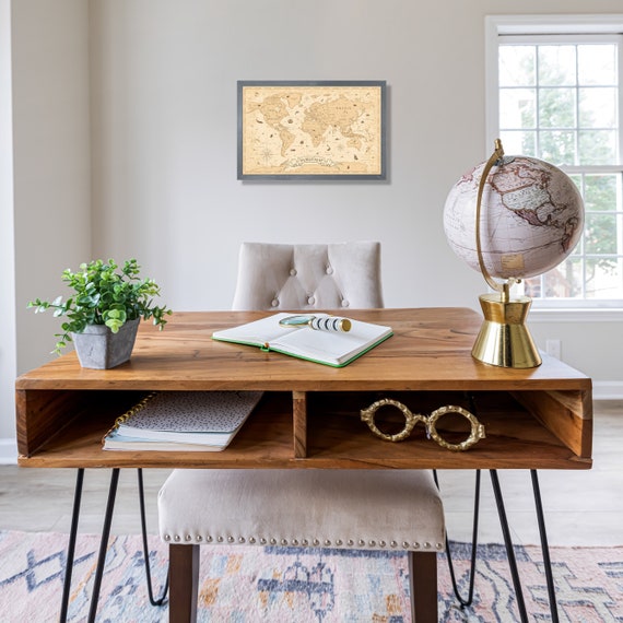 Vintage World Map Wall Art Framed-world Wall Art-geography - Etsy