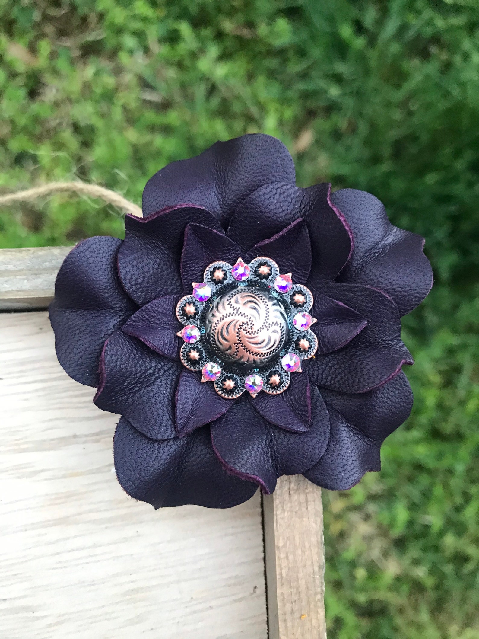 Plum Leather Flower Concho. Dark Purple Concho Wine Tack - Etsy UK