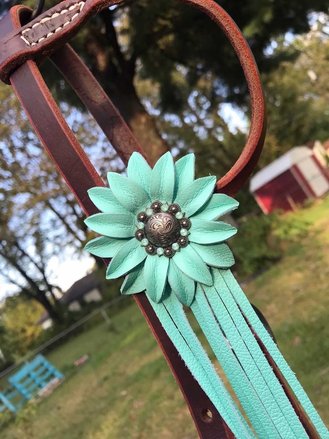 Mint Turquoise Sunflower Leather Flower Concho. - Etsy