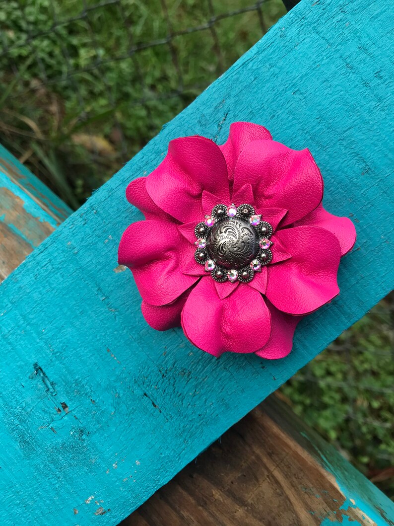 Pink Leather Flower Concho. Swarovski Crystal Bling Concho for - Etsy