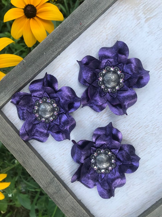 Metallic Purple Leather Flower Concho Purple Saddle Concho | Etsy
