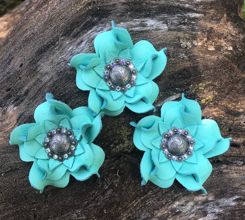 Mint Green Teal Leather Flower Concho Turquoise Concho - Etsy